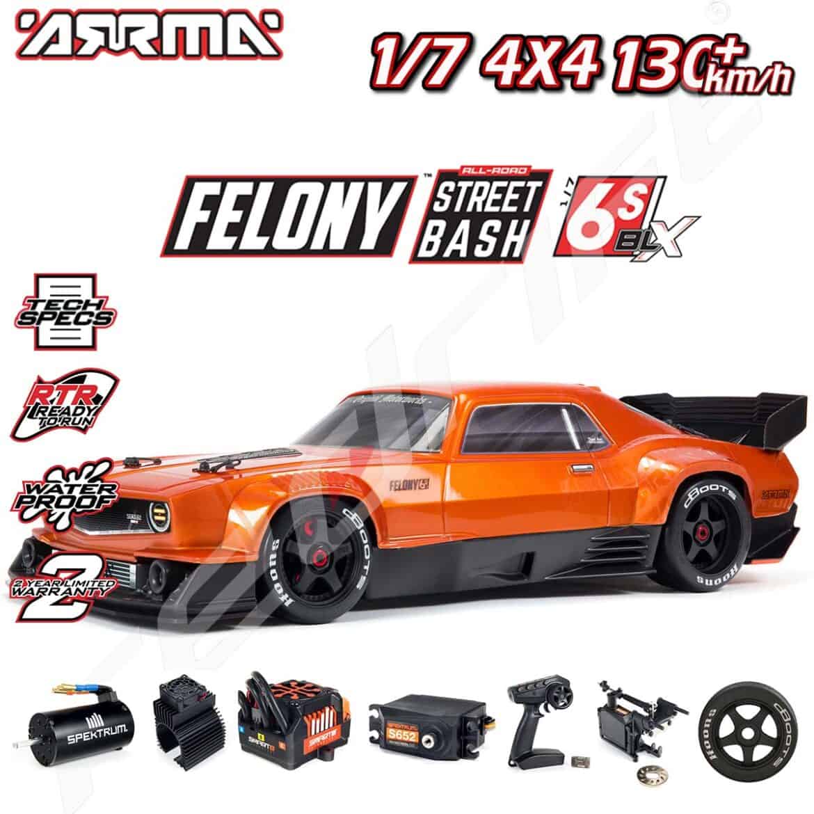 Arrma: FELONY 6S BLX STREET BASH ALL-ROAD MUSCLE CAR RTR, ORANGE ...