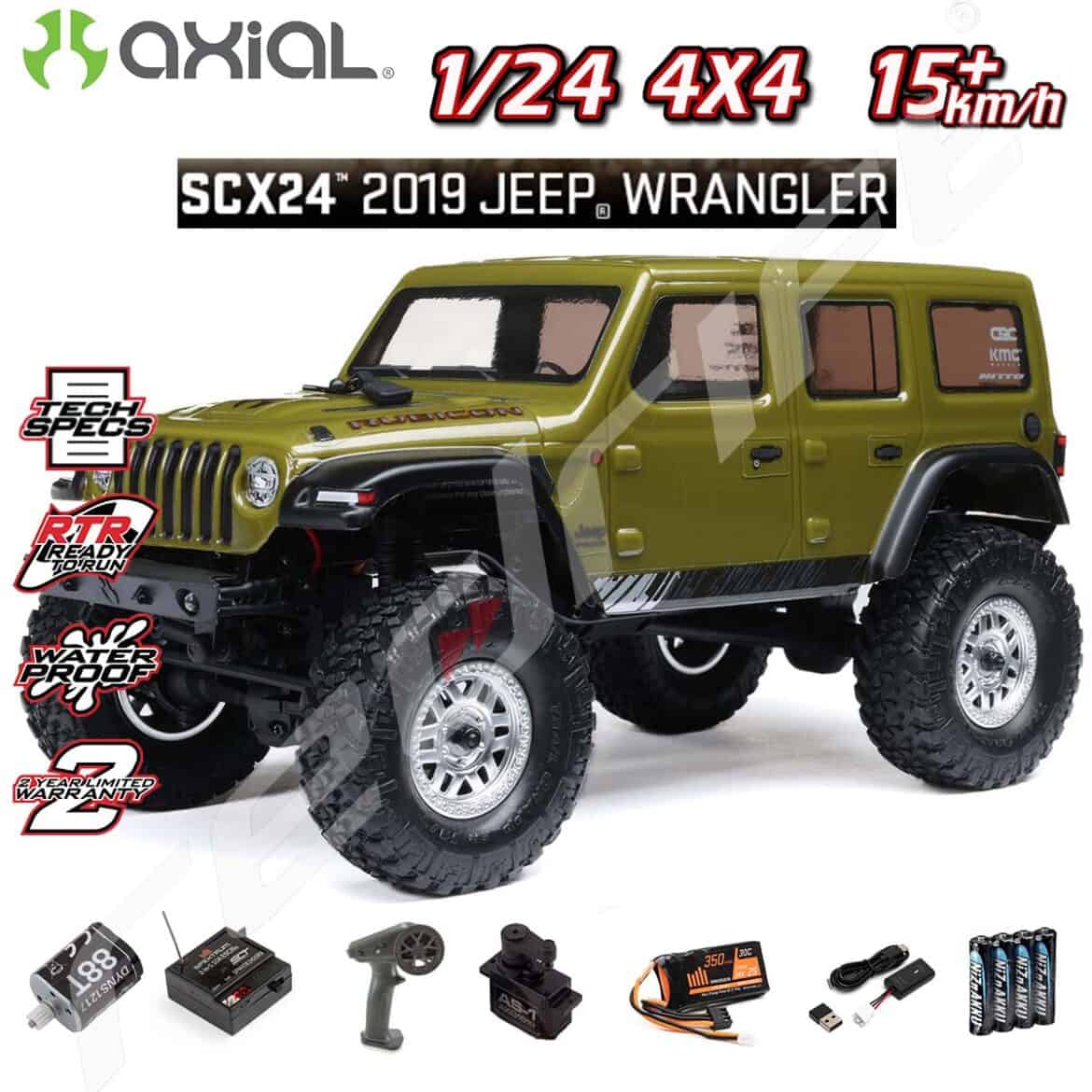 AXIAL: 1/24 SCX24 Jeep Wrangler JLU 4X4 Rock Crawler Brushed RTR Green ...